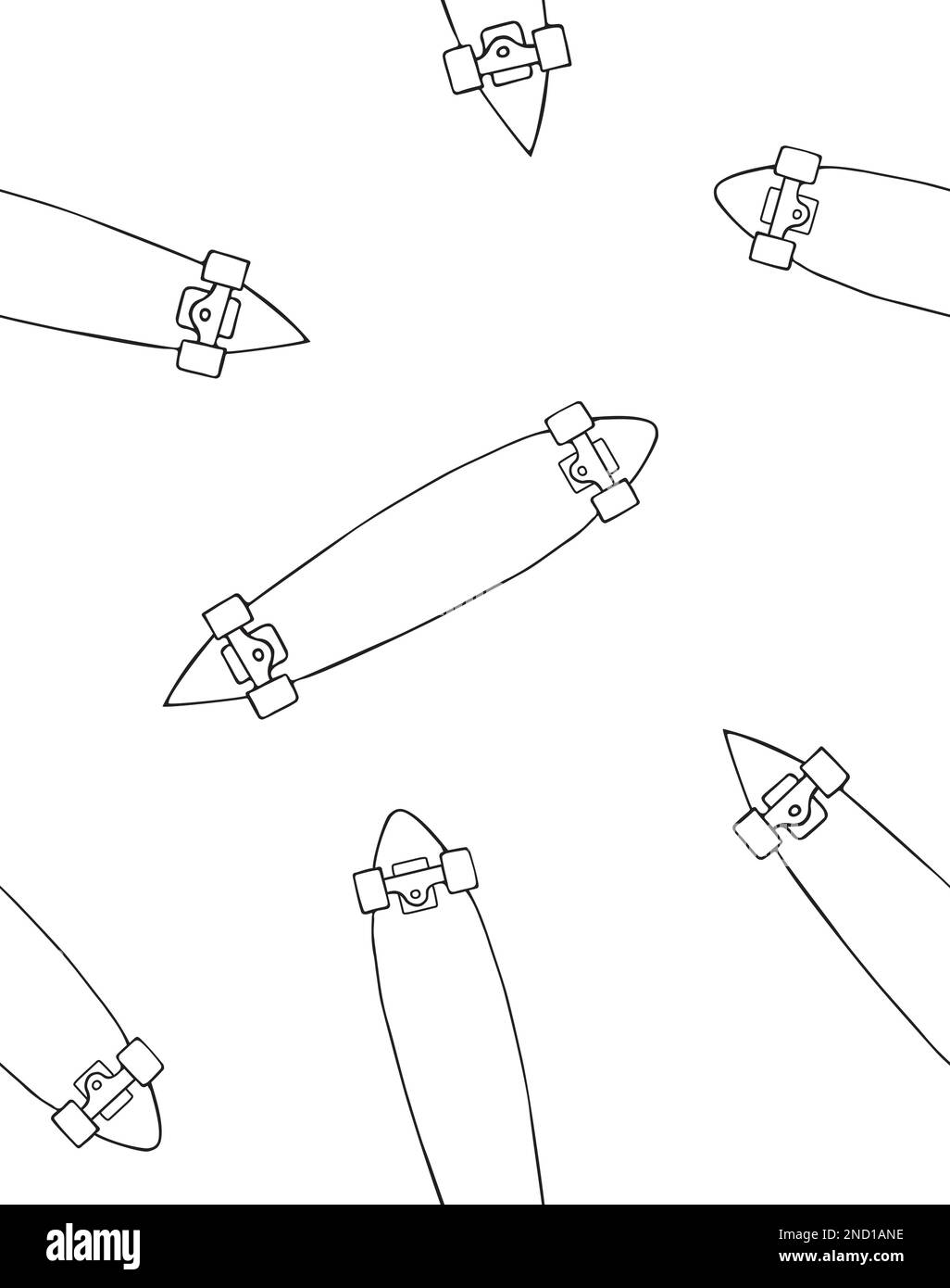 Vector seamless pattern of hand drawn sketch doodle longboard ...