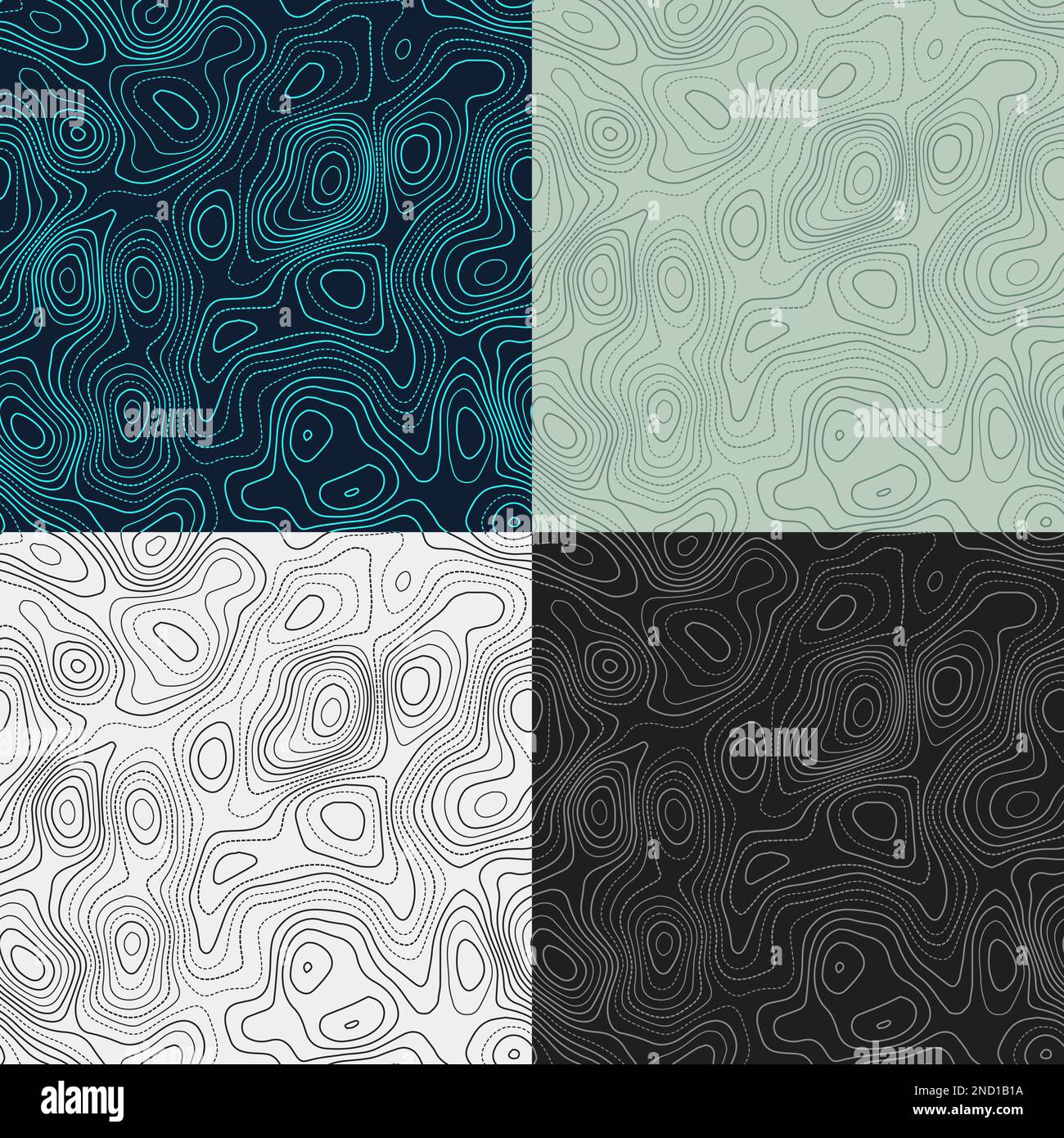 Topography patterns. Seamless elevation map tiles. Artistic isoline ... Topography patterns. Seamless elevation map tiles. Artistic isoline ...
