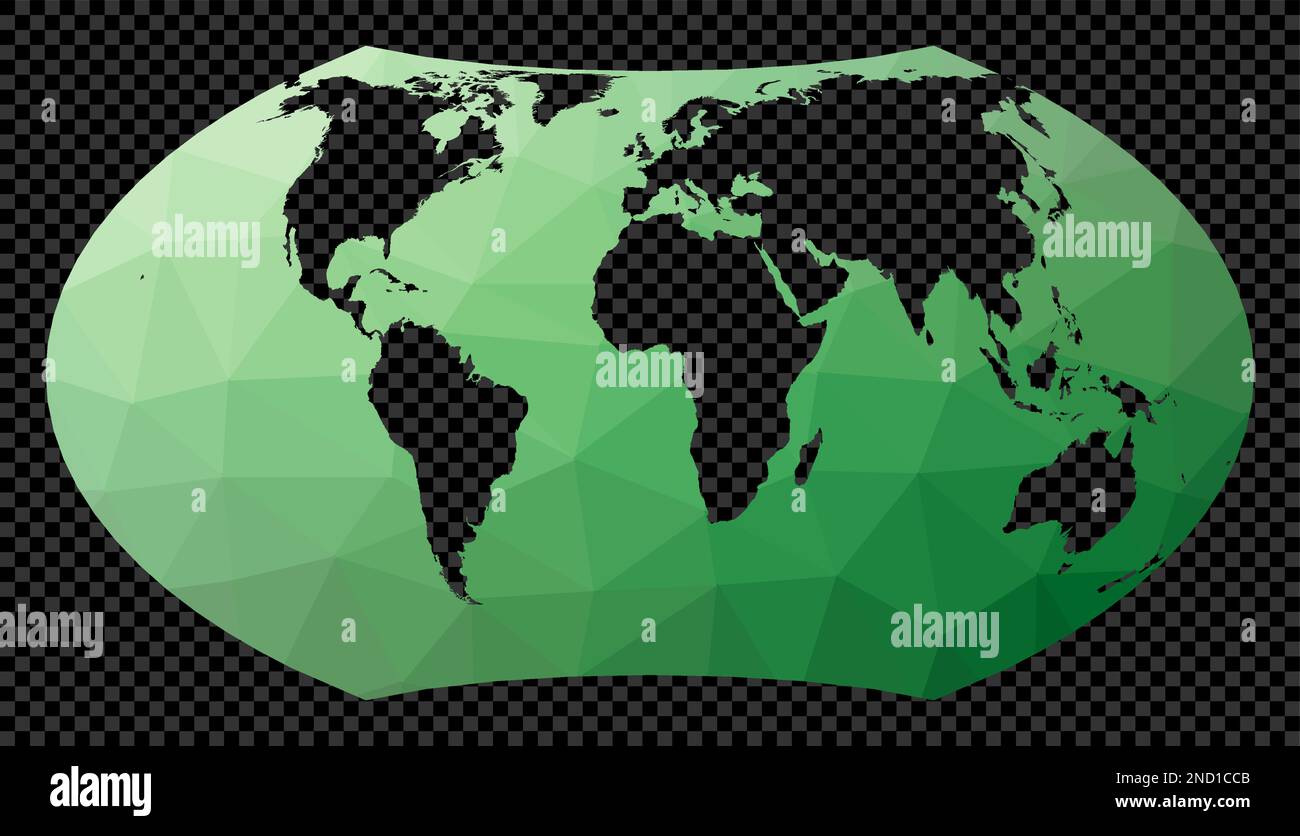 Transparent digital world map. Wagner 7 projection. Polygonal map of ...