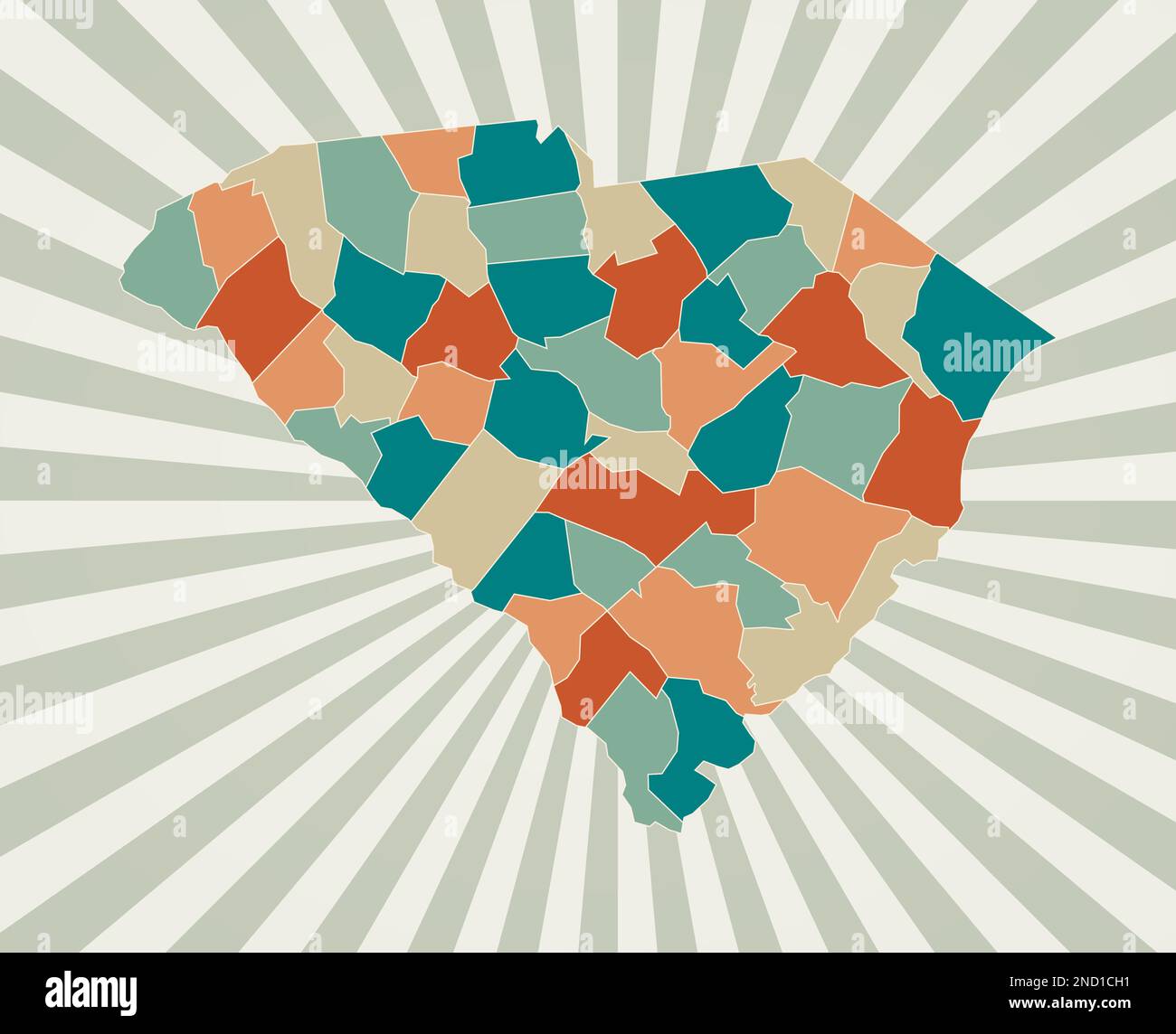 South Carolina map. Poster with map of the US state in retro color ...