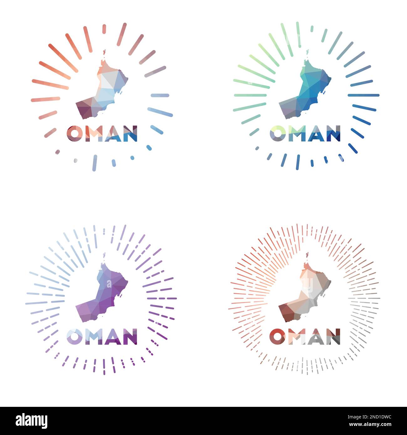 Oman low poly sunburst set. Logo of country in geometric polygonal ...