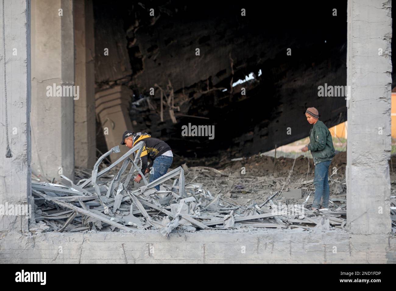 Gaza City. Palestine. February 15th, 2023. Palestinians inspect a ...