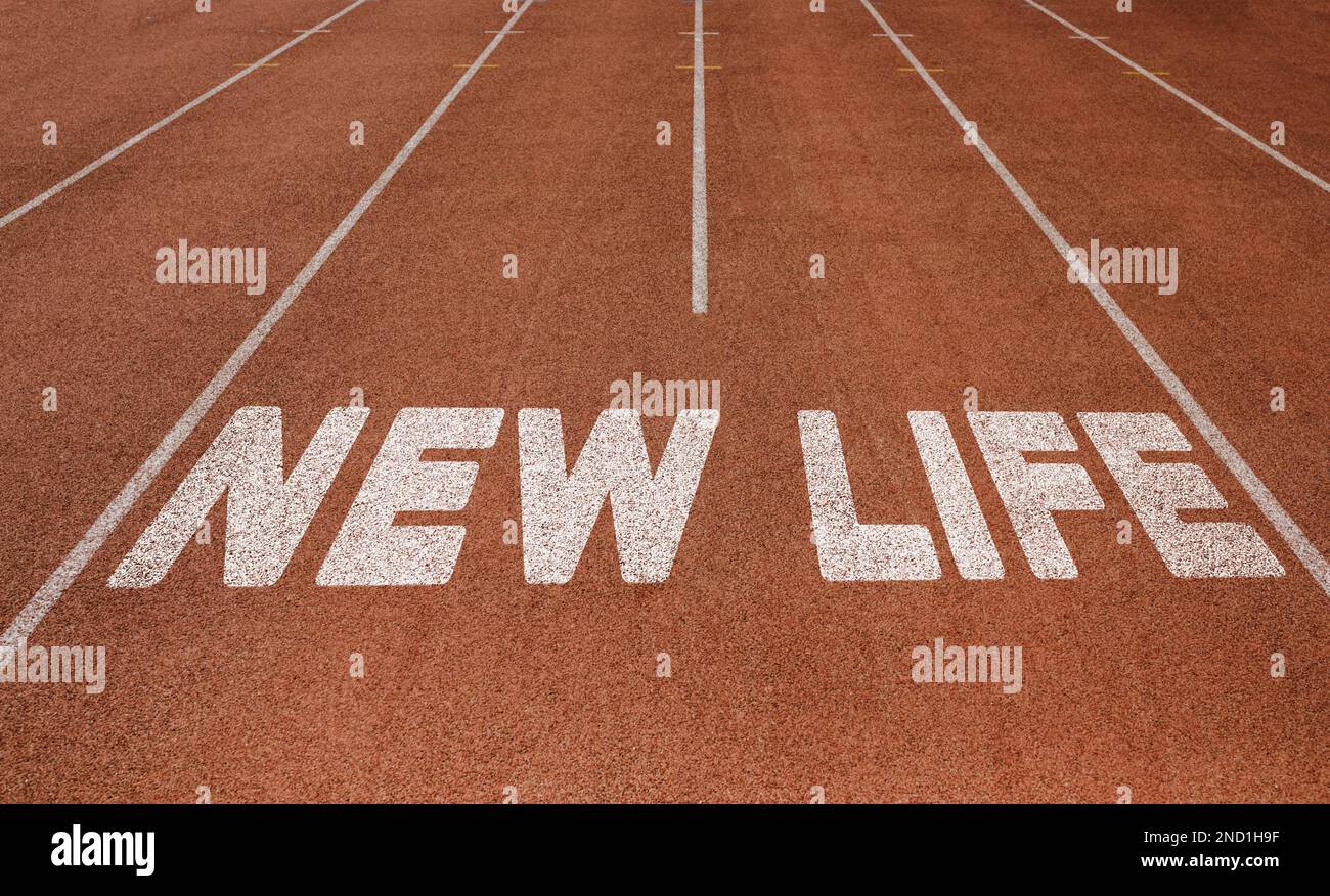 New Life written on running track, New Concept on running track text in white color Stock Photo ...