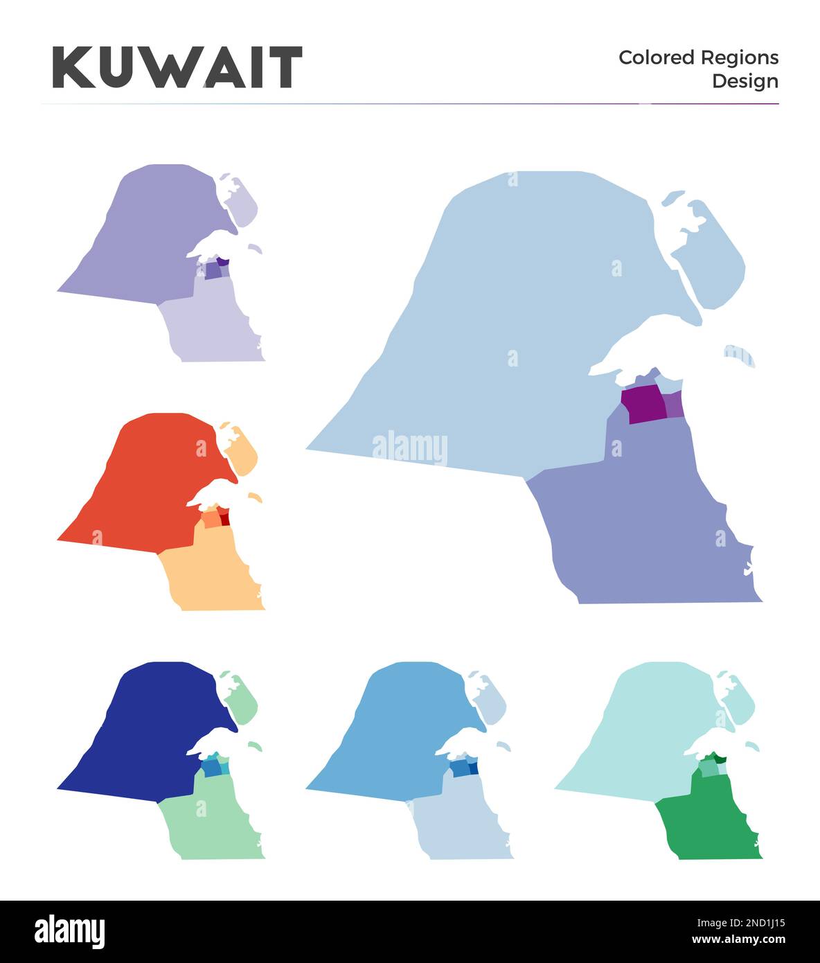 Kuwait map collection. Borders of Kuwait for your infographic. Colored country regions. Vector ...