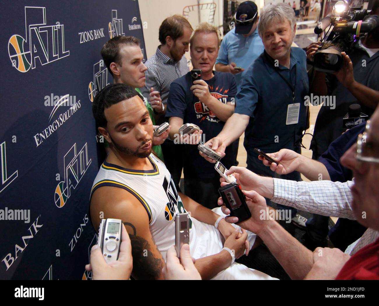 Utah Jazz's Deron Williams speaks with reporters during the NBA ...