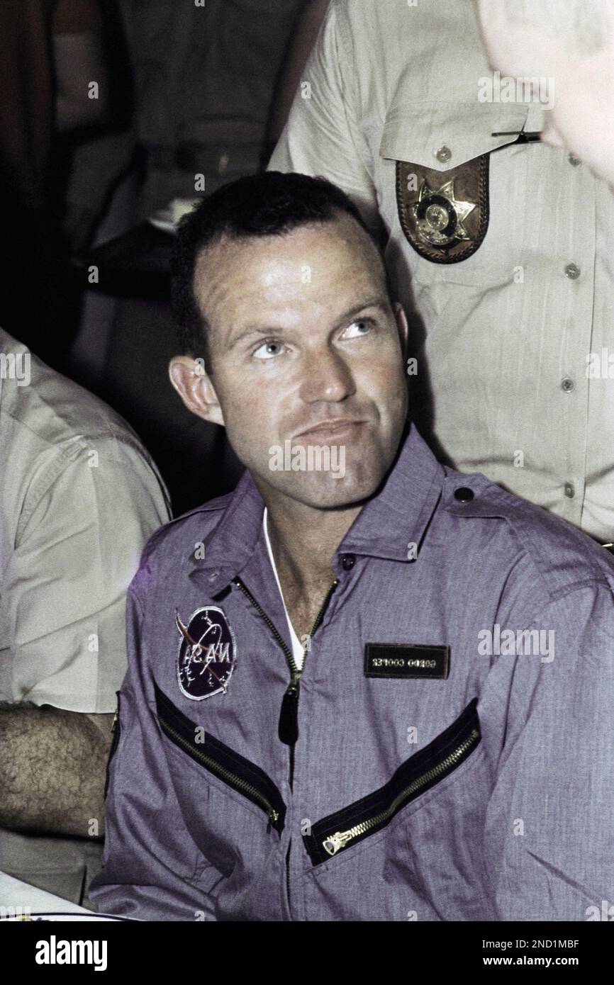 Astronaut Gordon Cooper aboard the USS carrier Kearsarge after his 22 ...