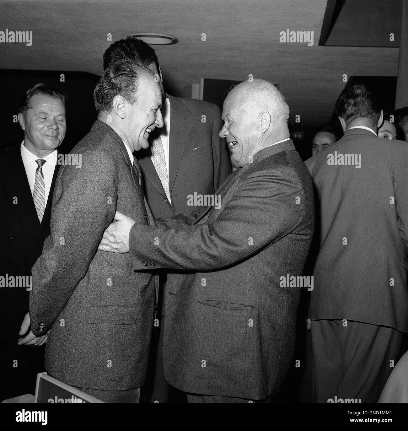 Soviet Premier Nikita Khrushchev, right, has smile and embrace for ...