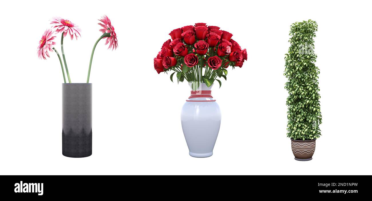 decorative flower in a pot isolated on white background, 3D ...
