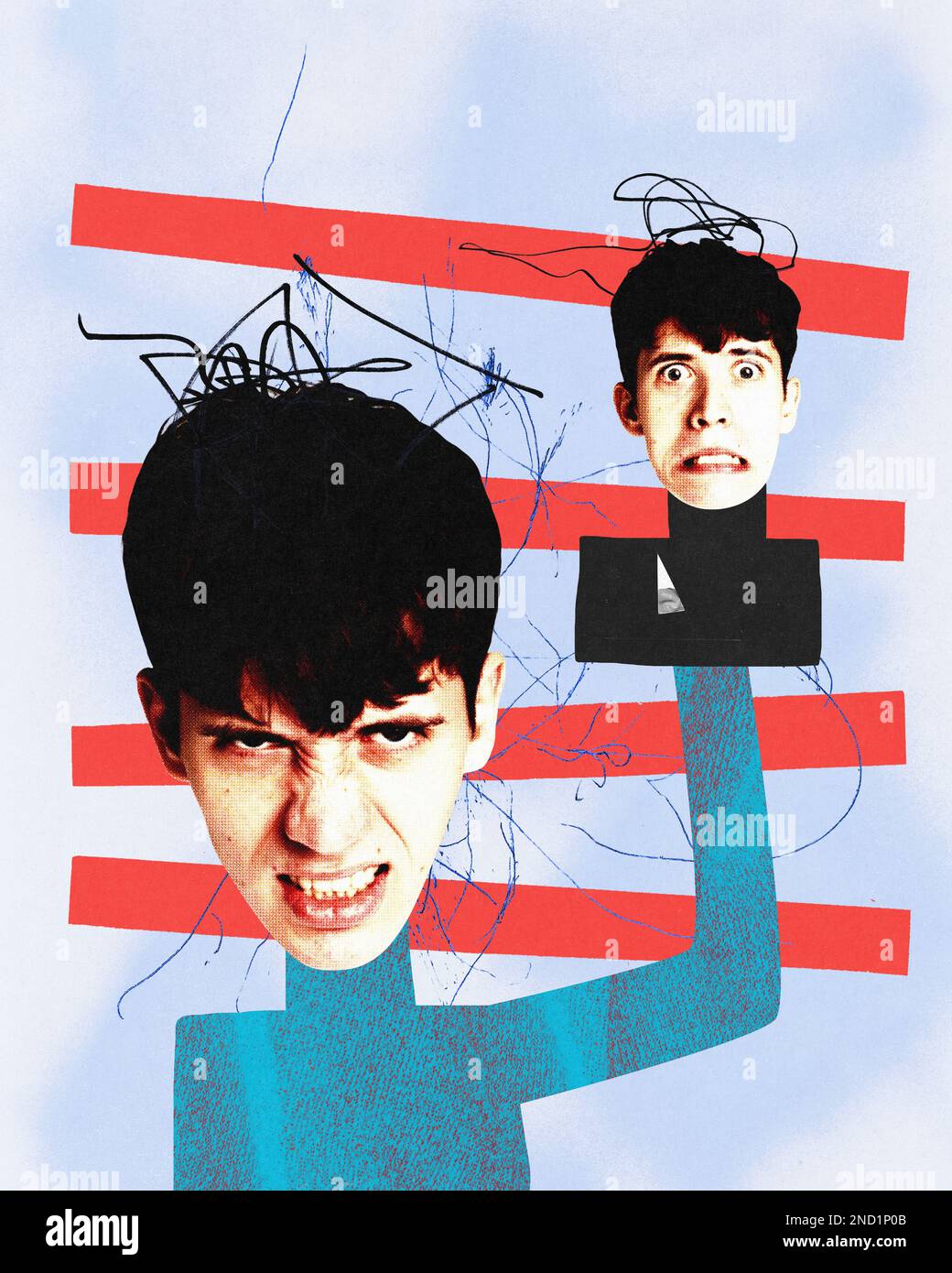 Contemporary art collage. Man with sly facial expression holding glove ...