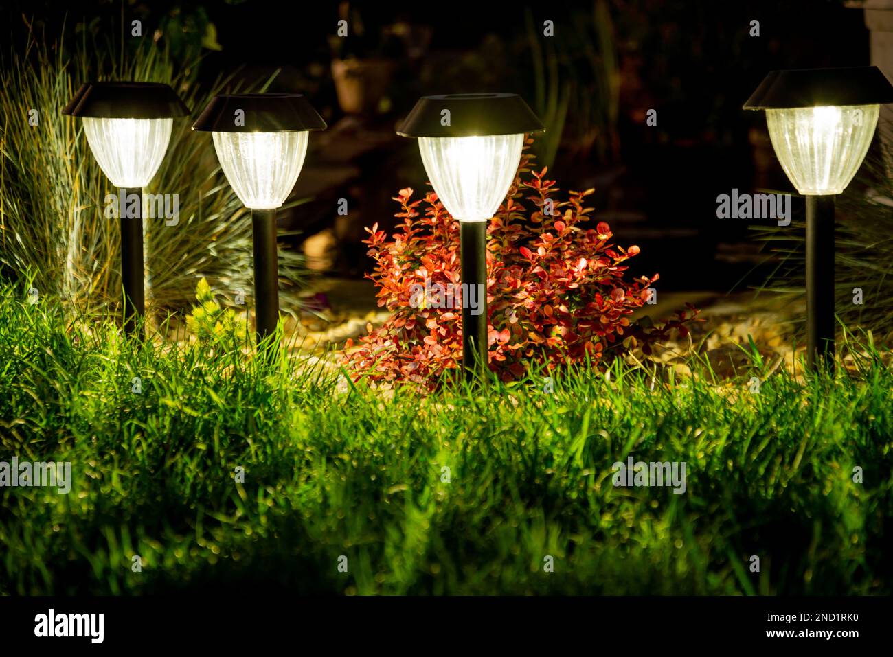Decorative Small Solar Garden Light, Lanterns In Flower Bed. Garden ...