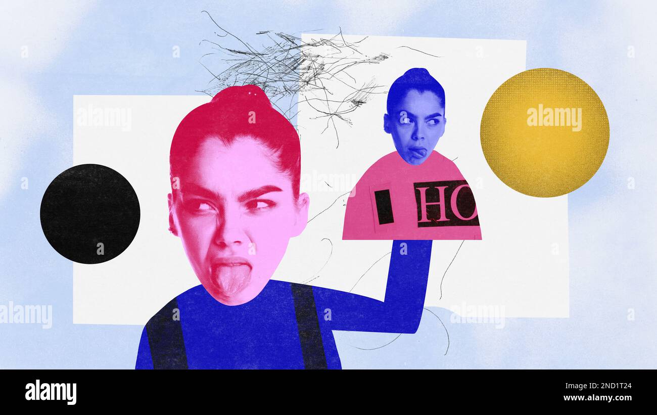 Contemporary art collage. Conceptual image, modern pop color design ...