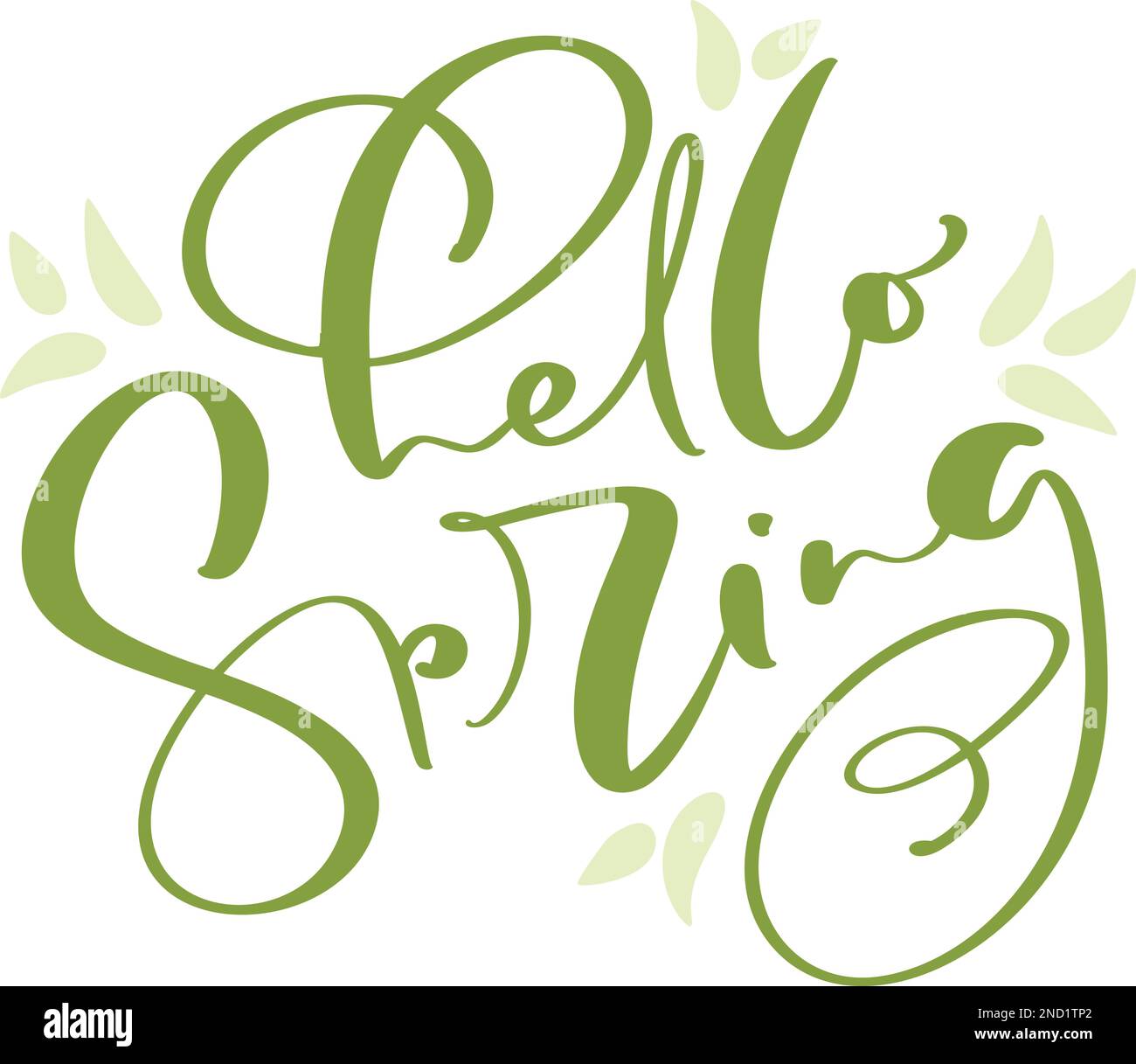 Hand drawn vector green text Hello spring. motivational and ...