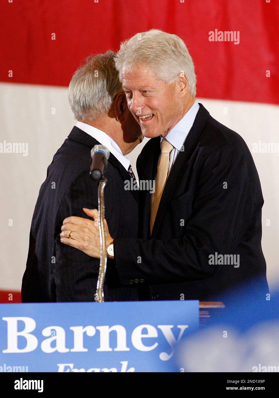 Former President Bill Clinton, right, hugs Rep. Barney Frank, D-Mass ...