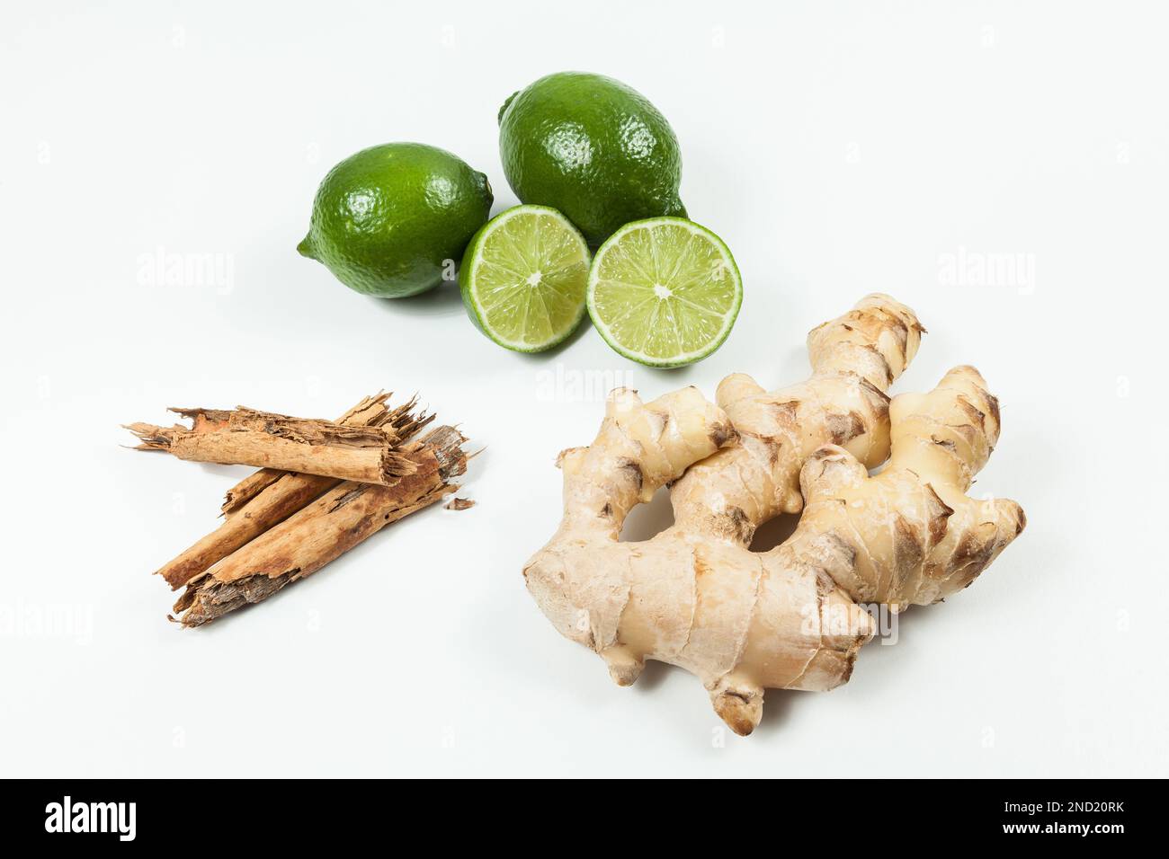 Ginger root with lemon and cinnamon photo on neutral background Stock ...