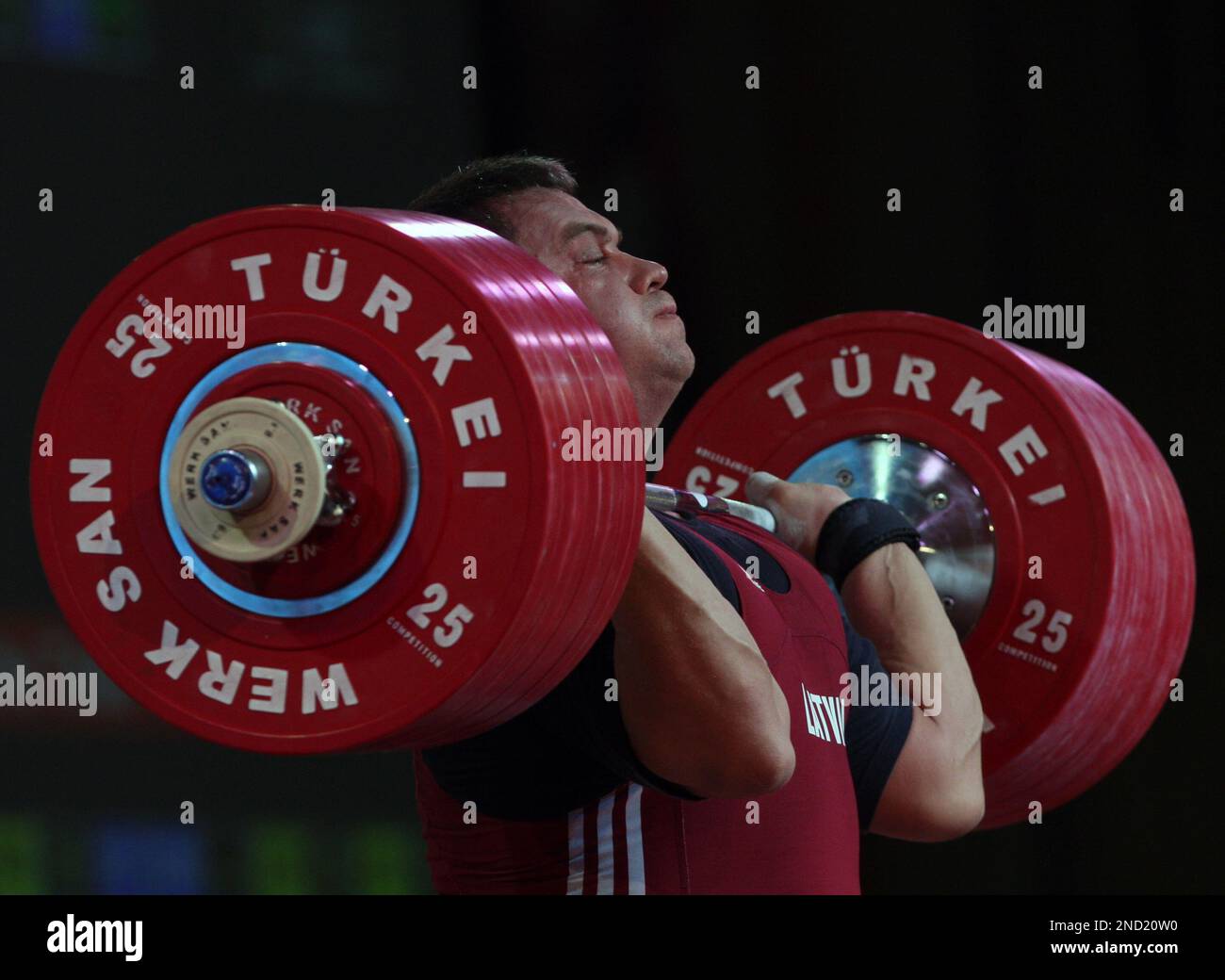 Latvia's Victors Scerbatihs competes in the Men's +105kg category at ...