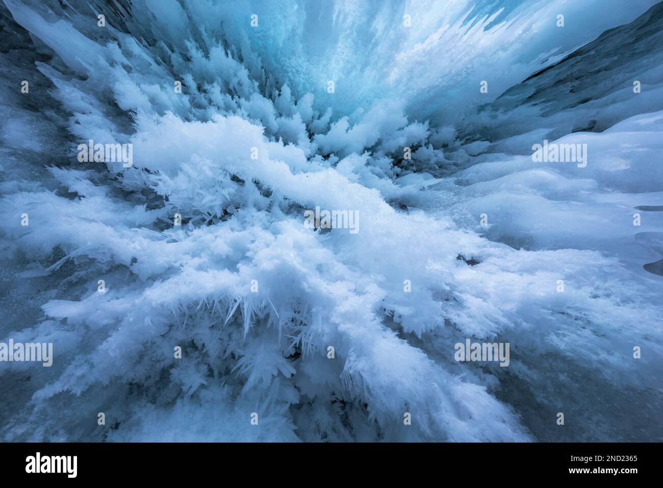 Abstract background of under ice frozen air flows in lake of Baikal in ...