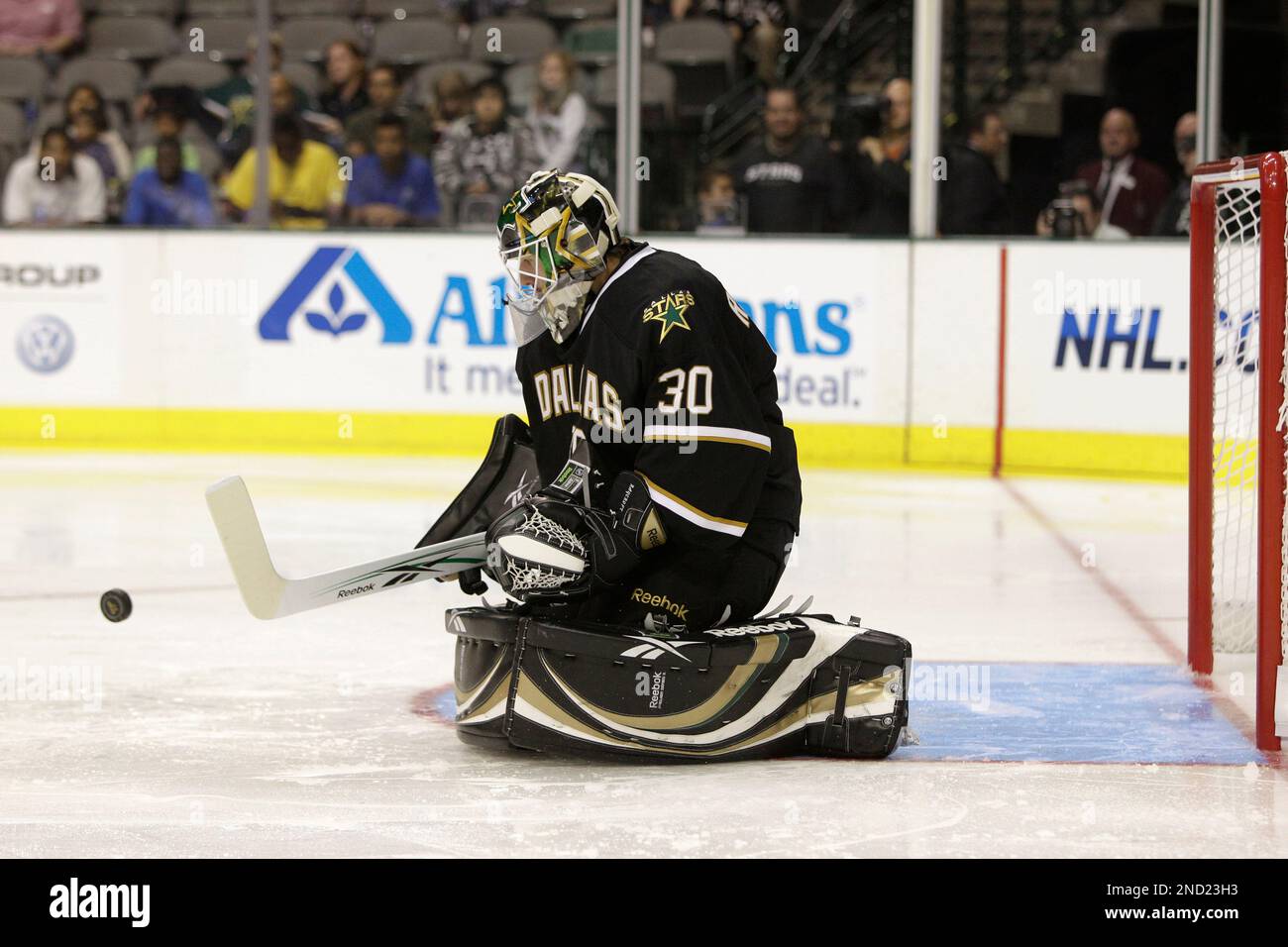 Dallas Stars goalie Andrew Raycroft (30) during an NHL hockey game ...