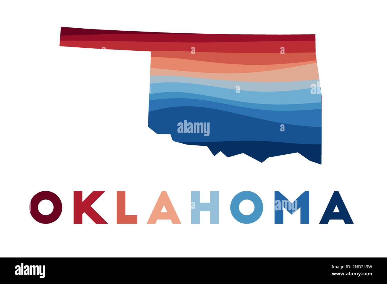 Oklahoma map. Map of the us state with beautiful geometric waves in red ...