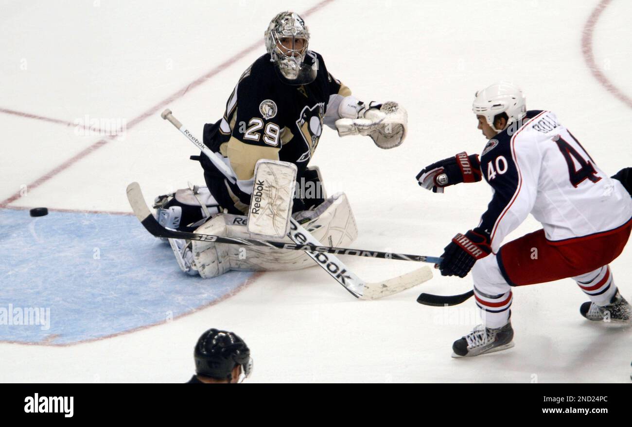 Pittsburgh Penguins goalie Marc-Andre Fleury (29) makes a save on ...