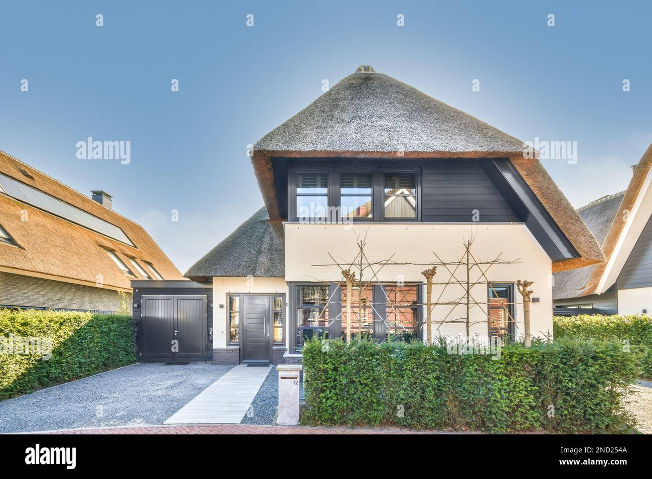 Exterior design of white small contemporary residential cottage with ...