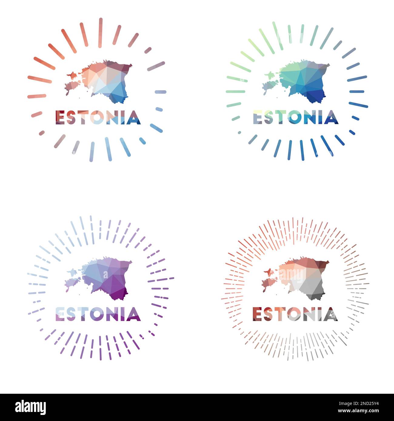 Estonia low poly sunburst set. Logo of country in geometric polygonal ...