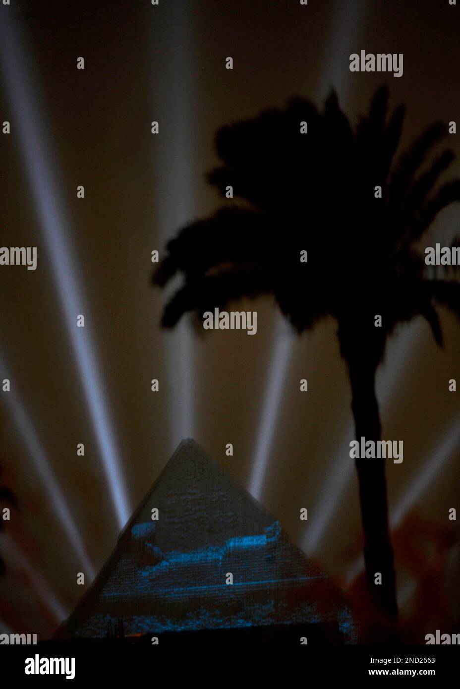 A light show is seen over the great pyramid of Cheops (Khufu) during a ...