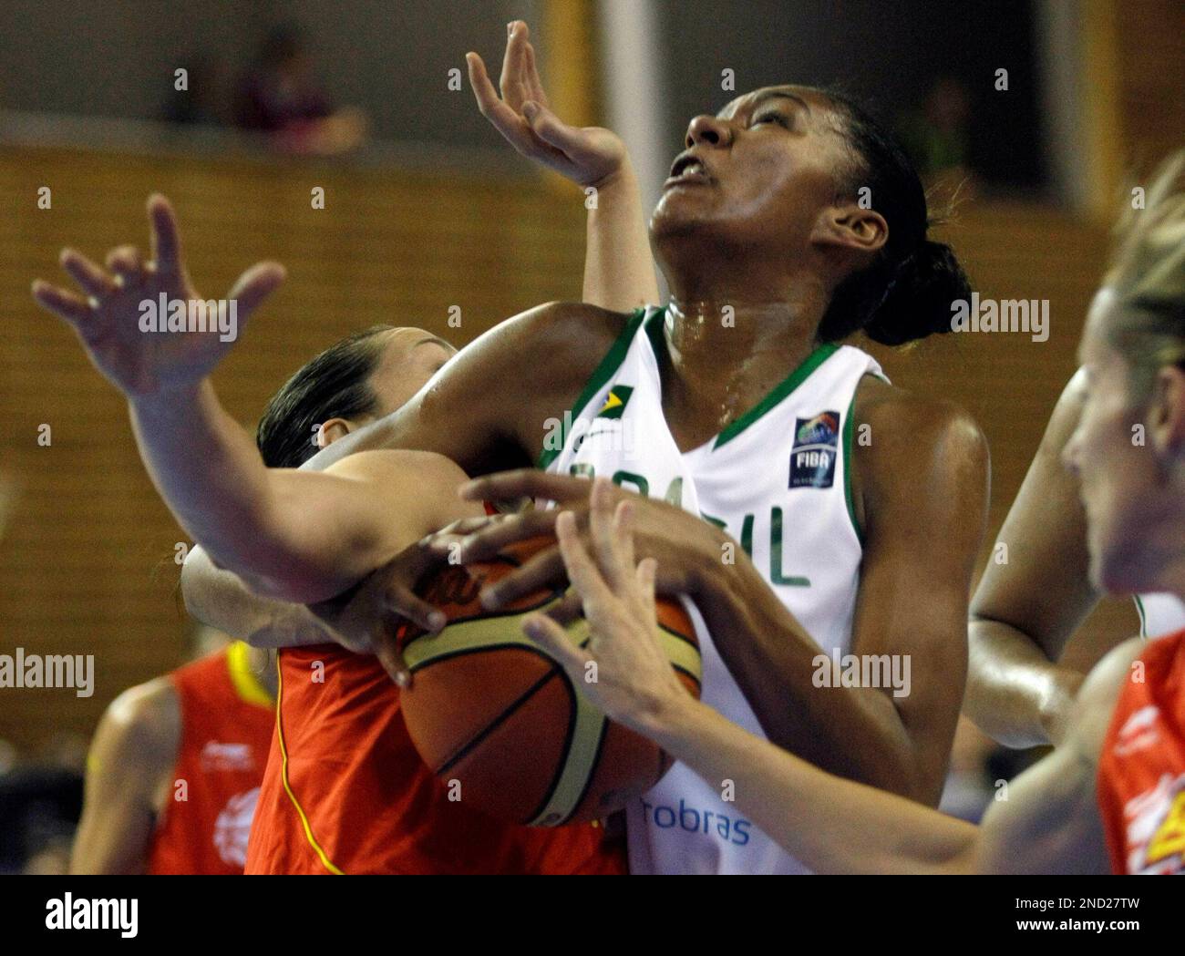 Damiris Dantas do Amaral from Brazil fights for a ball during the World ...