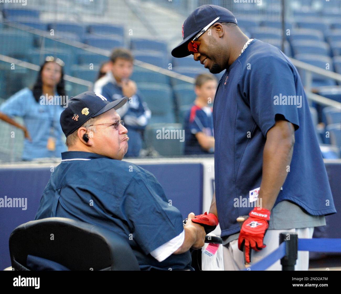 Boston Red Sox David Ortiz, right, talks with Harlan Chamberlain ...