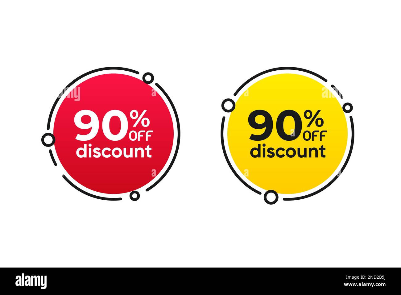 90 percentage circle discount tag icons collection. Set of red and ...