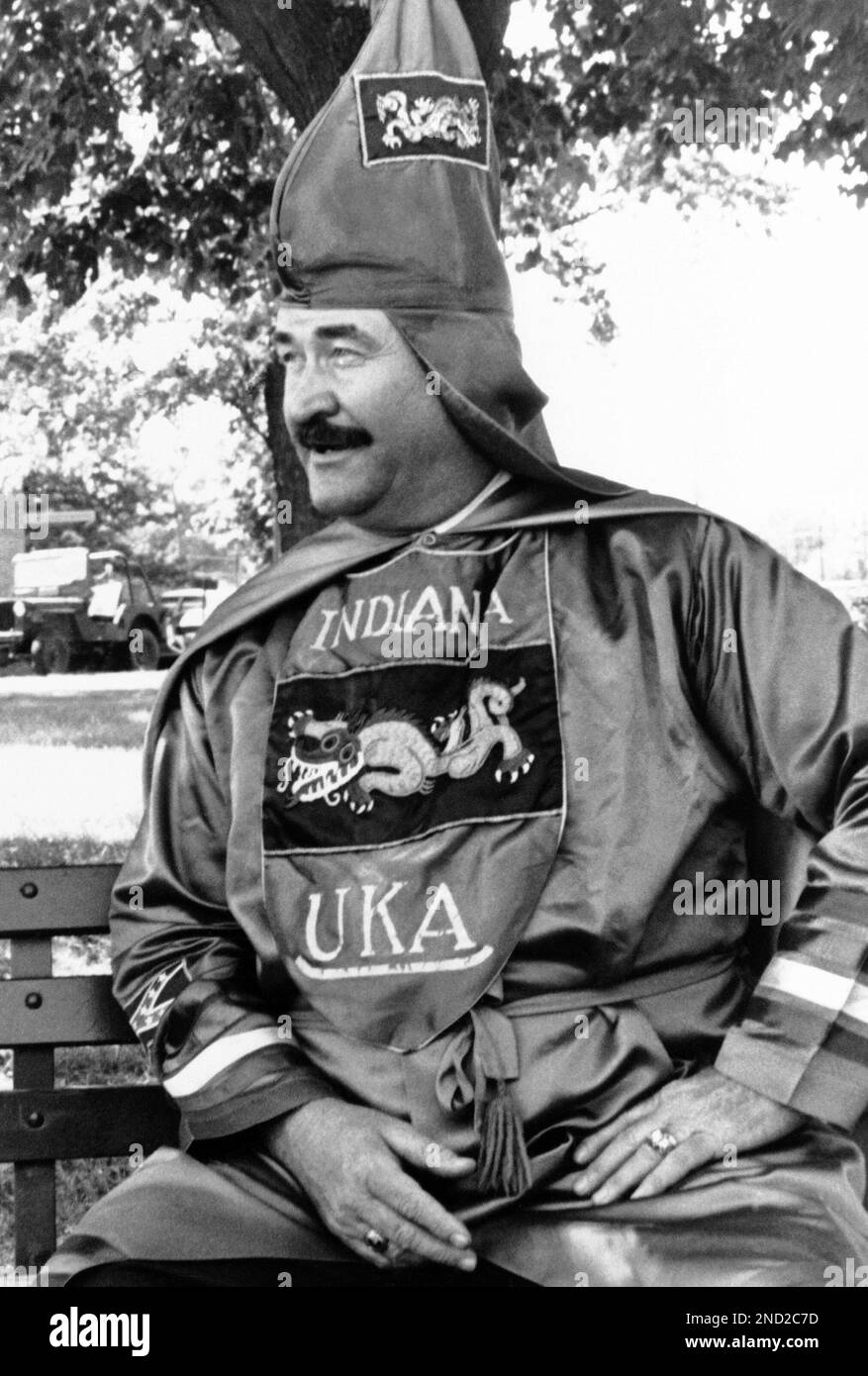 Grand Dragon William Chaney of the Indiana Ku Klux Klan, during a street walk in Columbus ...