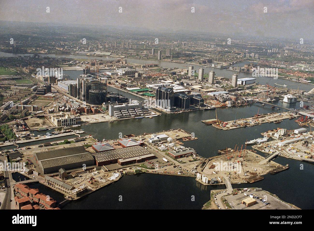 An aerial view showing the redevelopment of the Docklands area in ...