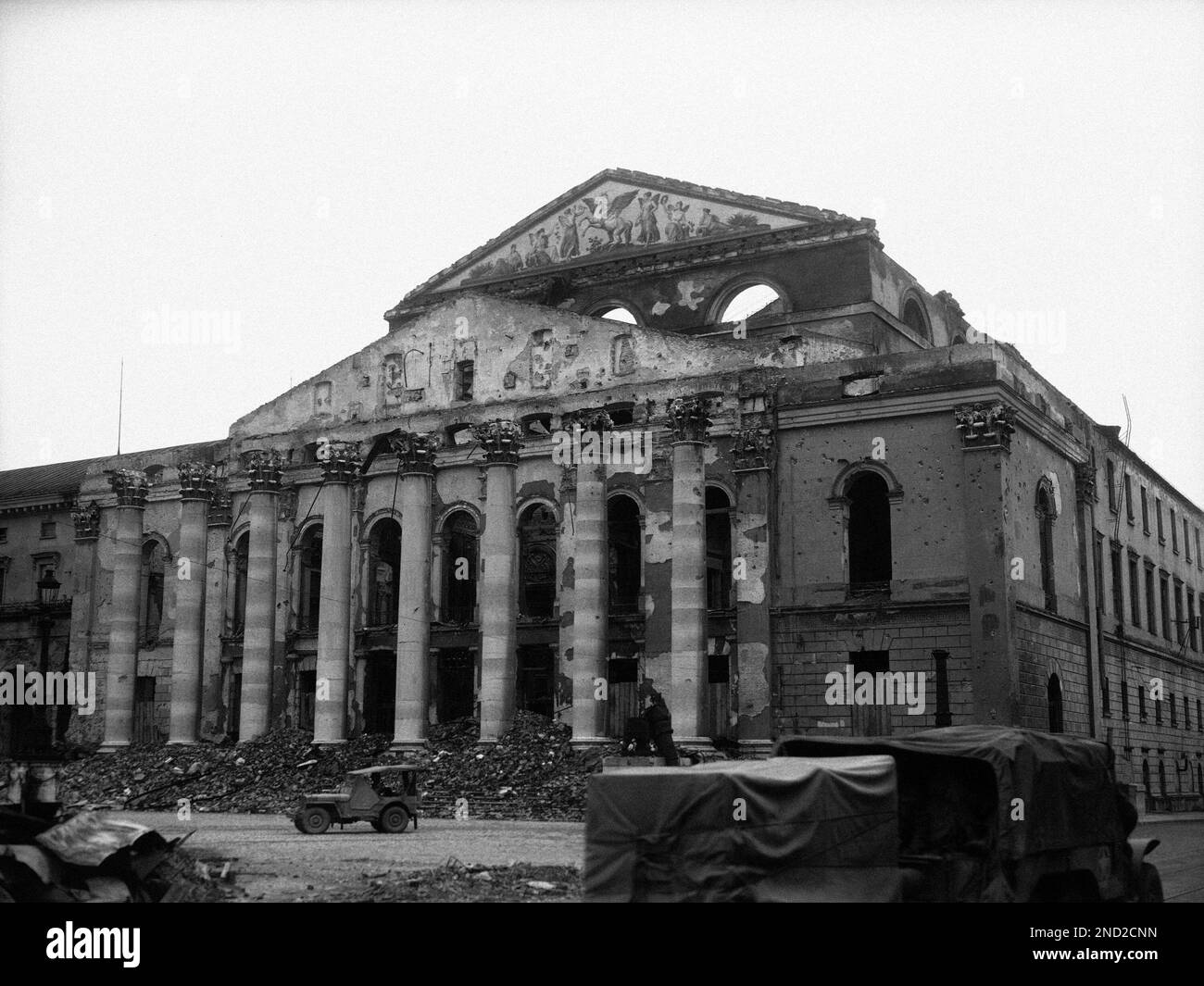Allied trucks parked in front of the Munich Opera House, now ...