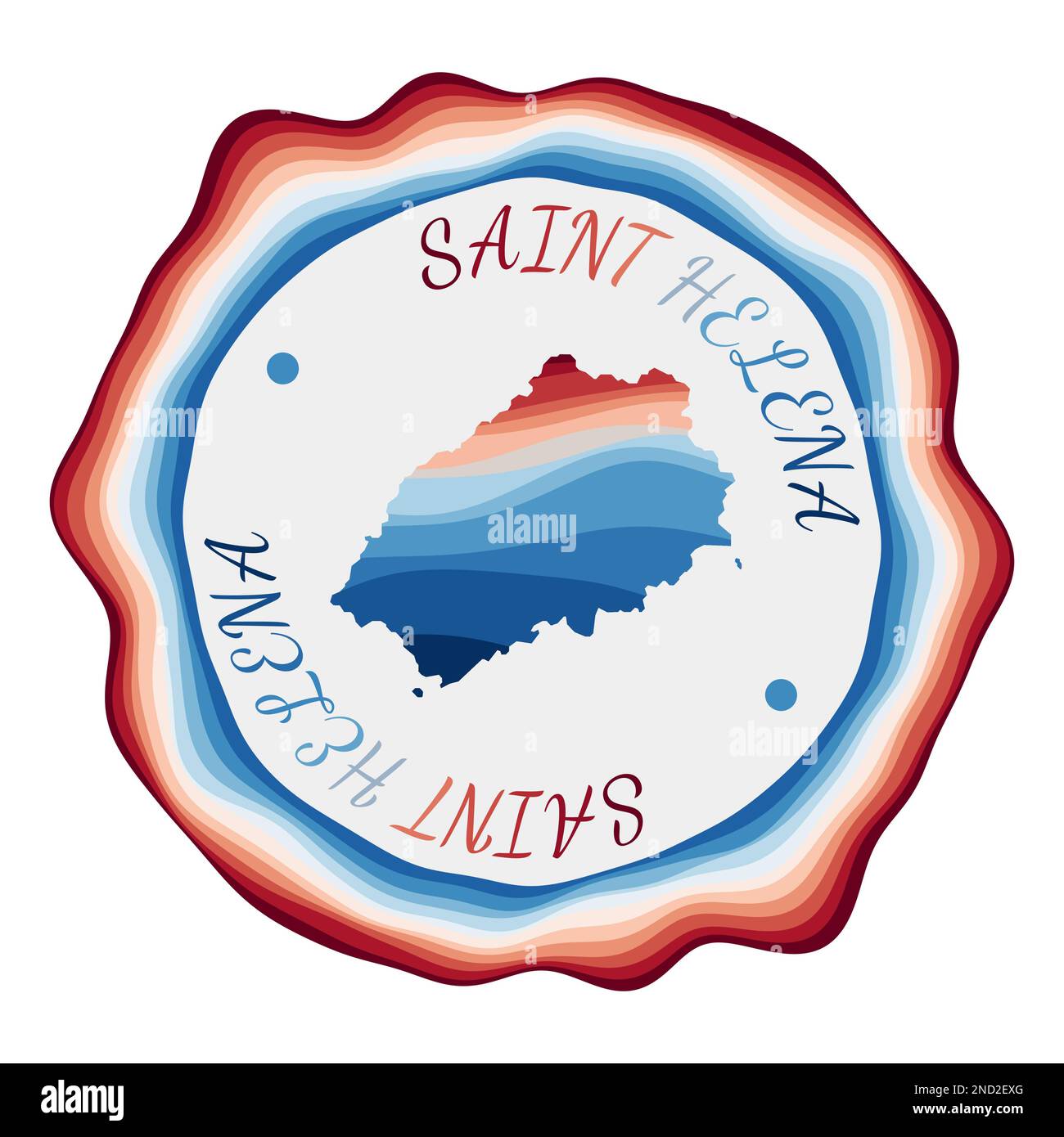 Saint Helena badge. Map of the island with beautiful geometric waves ...