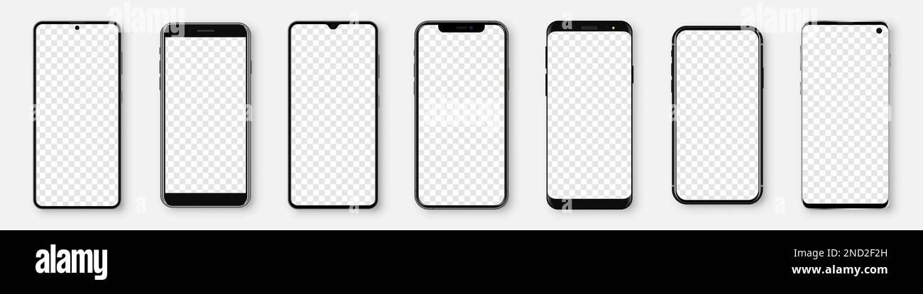 Set of realistic smartphone mockup with blank screen. Phone display ...