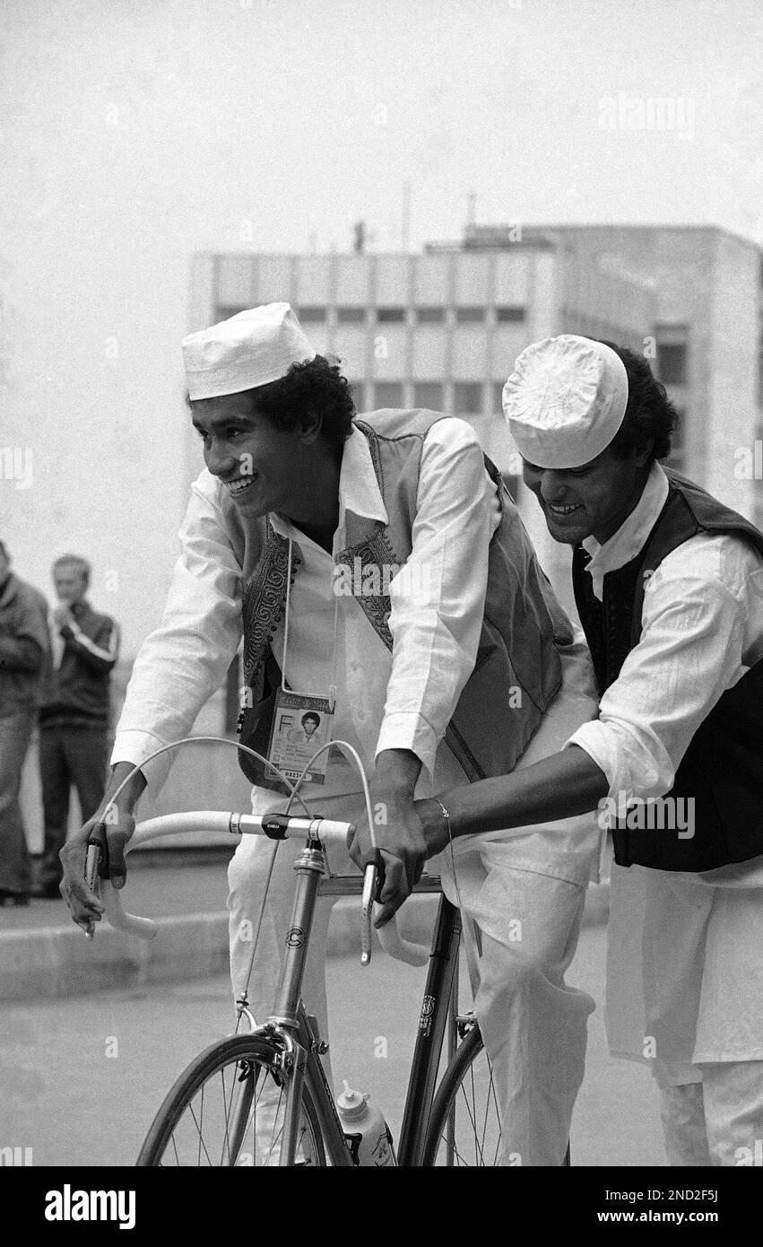 Libyan cyclists Nuri Kaheil, left, and Fawzi Abdussalam wear the hats ...
