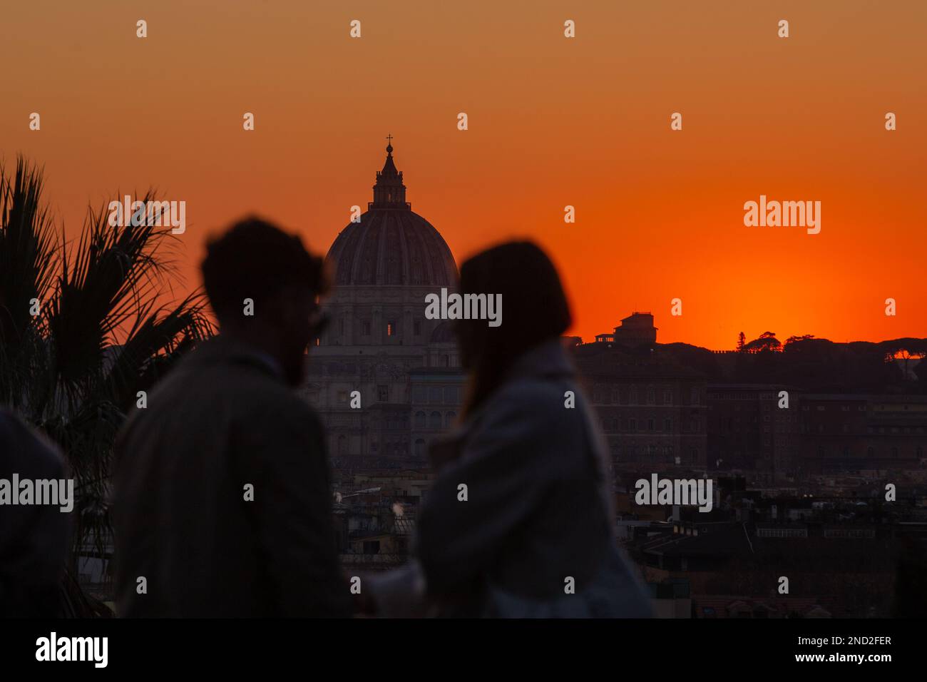 Rome, Italy. 14th Feb, 2023. Couples watch the sunset from the ...