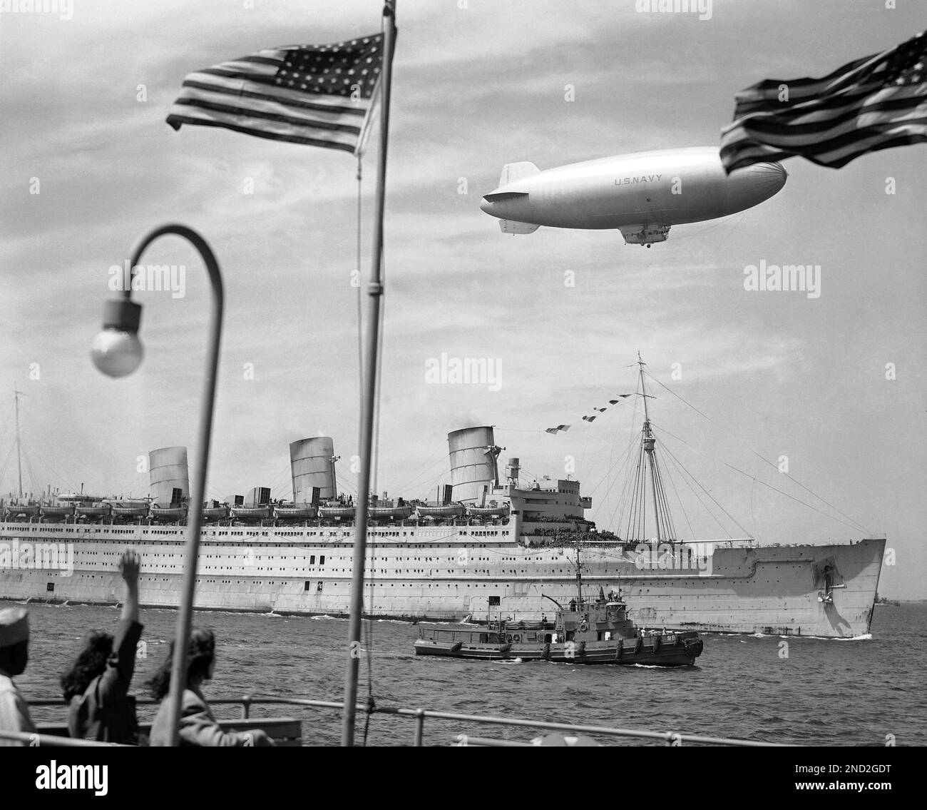 The huge liner Queen Mary as she headed for her pier in New York July ...