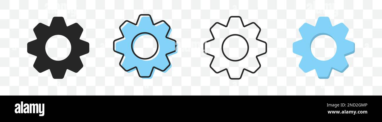 Gear icons collection in different style on a transparent background ...