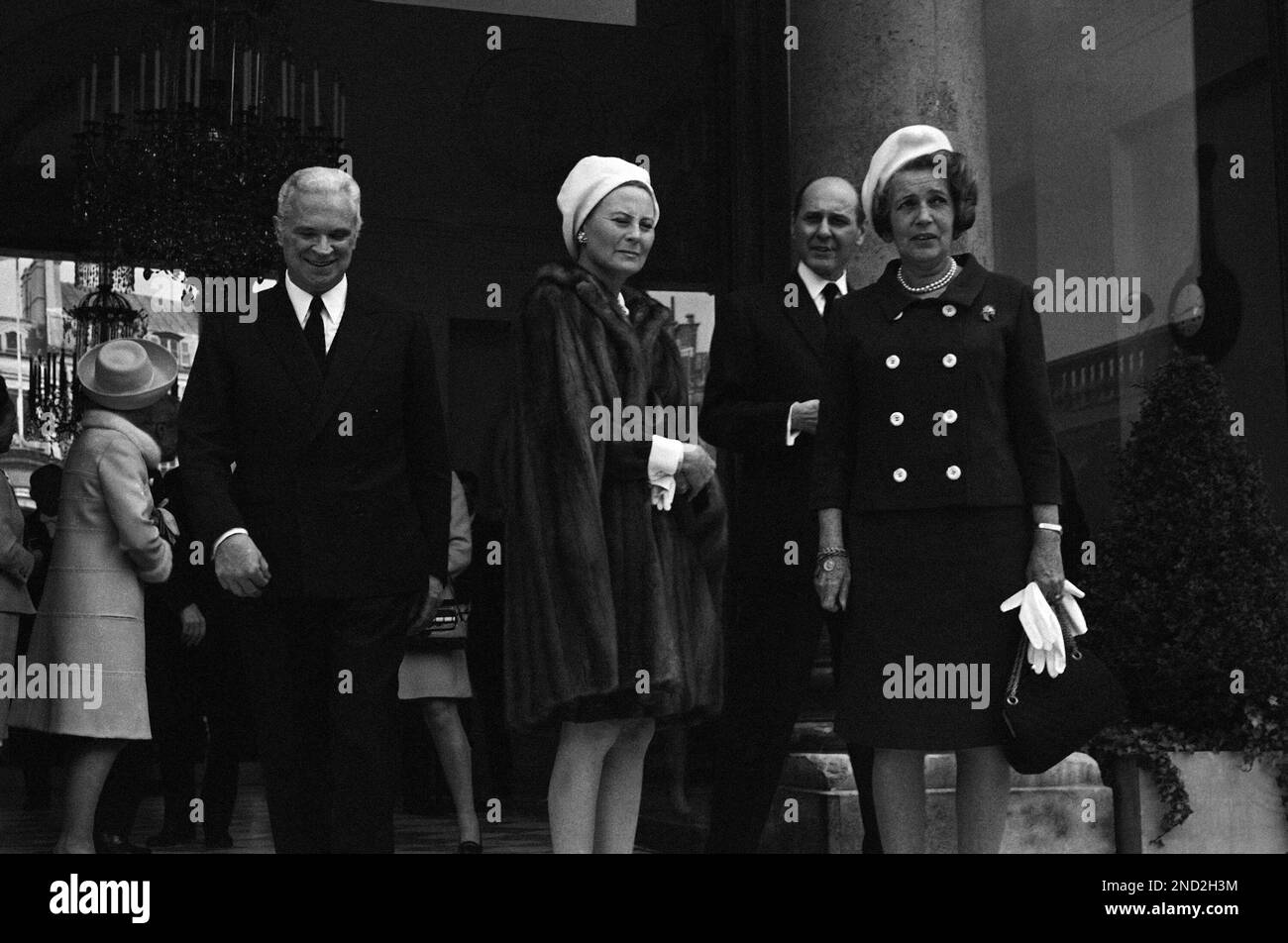 Actress Michele Morgan, centre, with Roger Frey and his wife, all ...