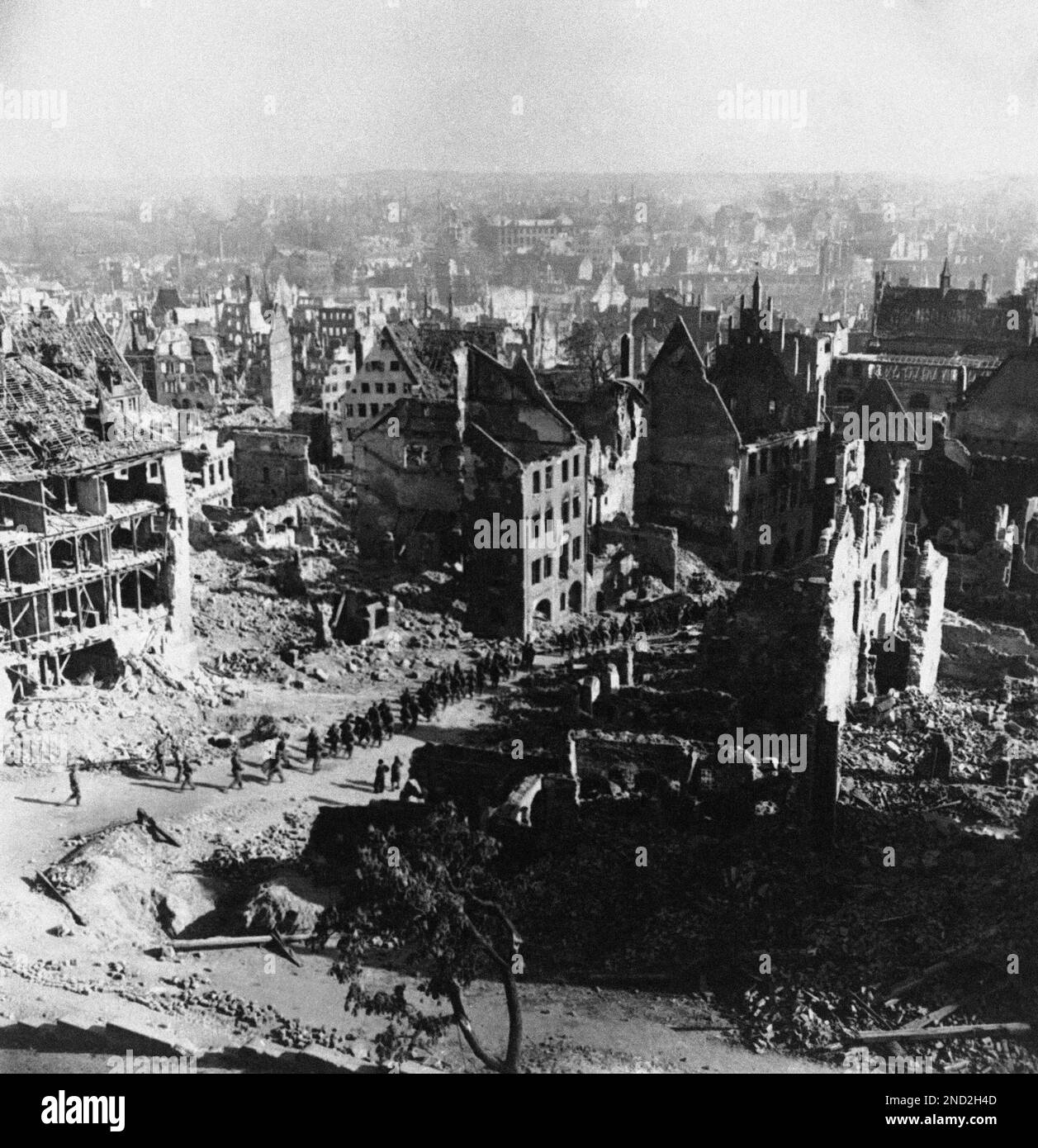 The extent of the bomb and shell damage in the city of Nuremburg ...
