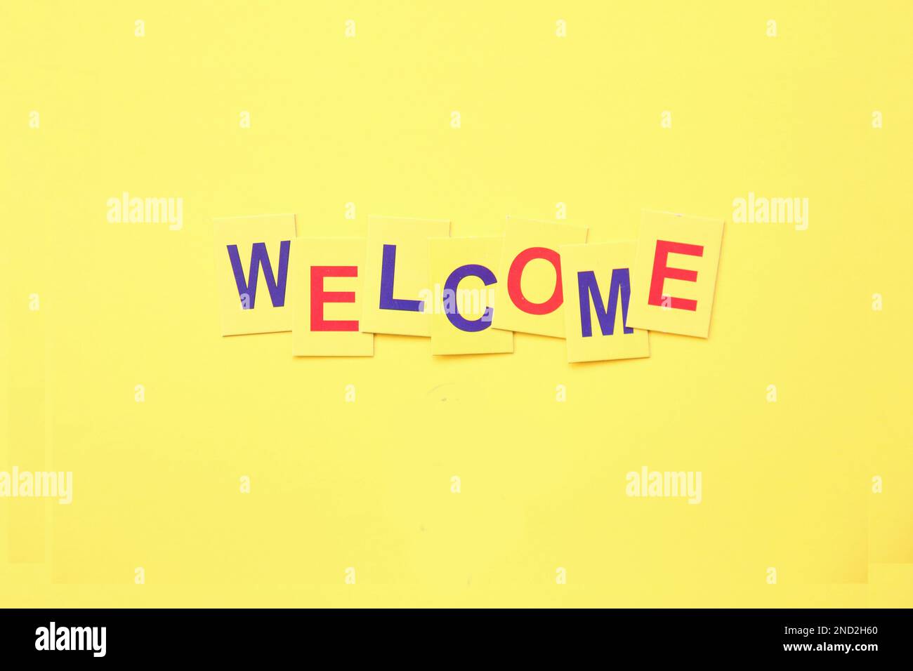 Welcome creative concept. The inscription on a yellow background Stock ...