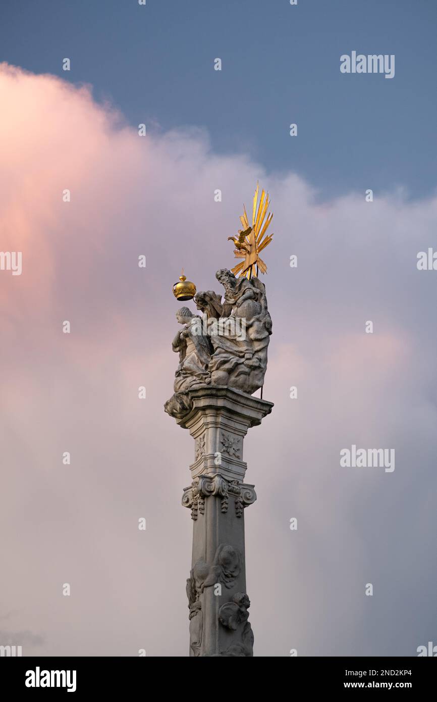 A vertical shot of the famous statue in unity square in Timisoara City ...