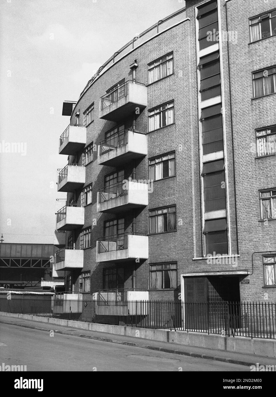A close-up view of a modern block of flats in a deprived district in ...