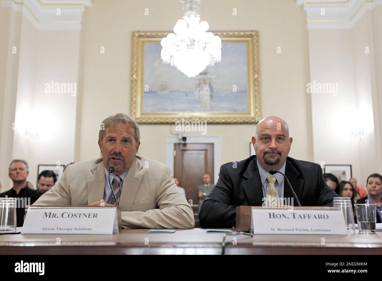 Actor Kevin Costner, left, and St. Bernard Parish, La., President Craig ...