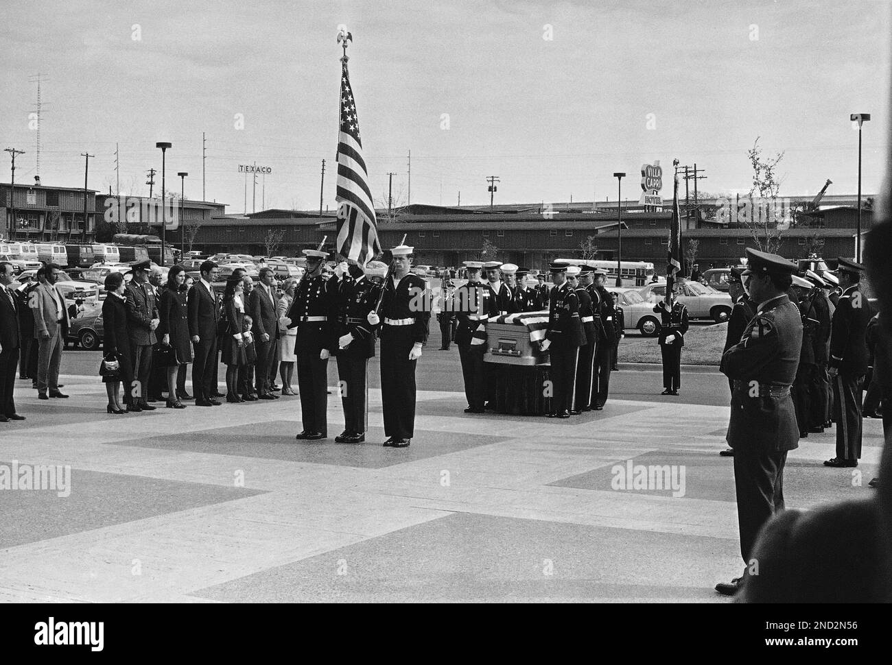The casket of former President Lyndon B. Johnson is carried to the LBJ ...