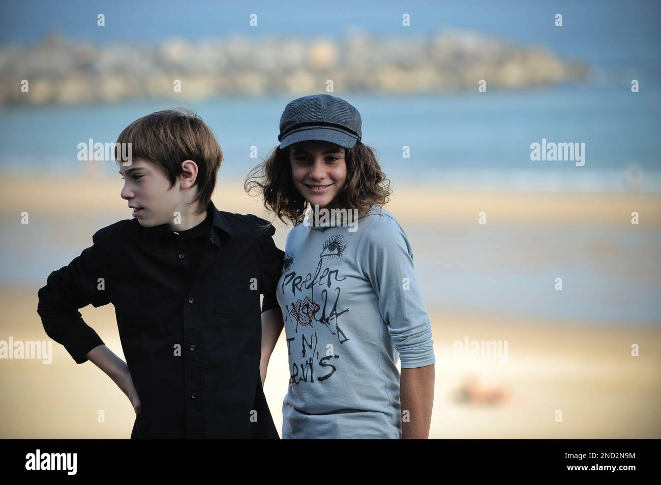 Spanish actor, Francesc Colomer, left, posses with his colleague ...