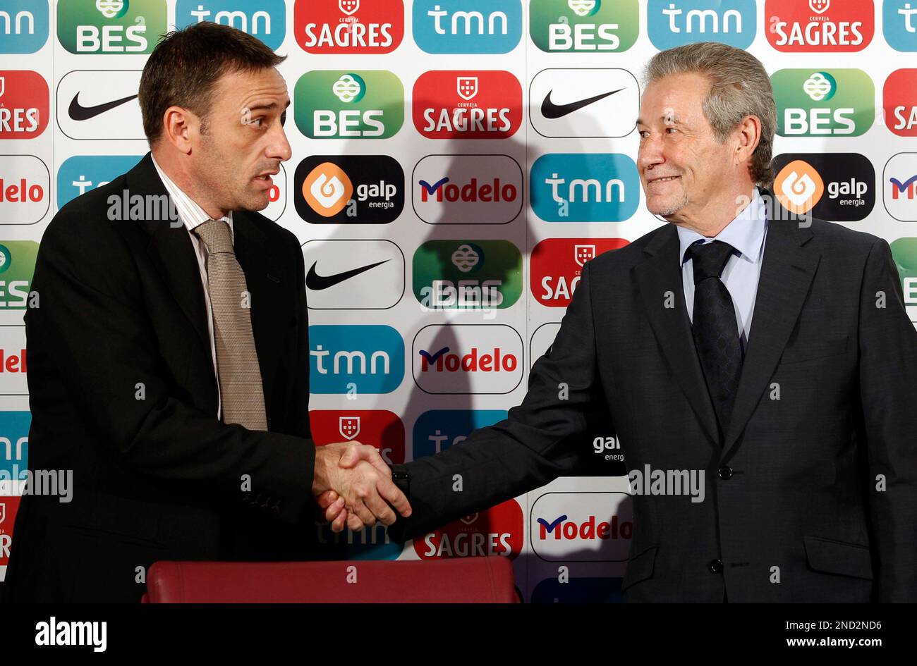 Paulo Bento, left, shakes hands with Gilberto Madail, President of the ...