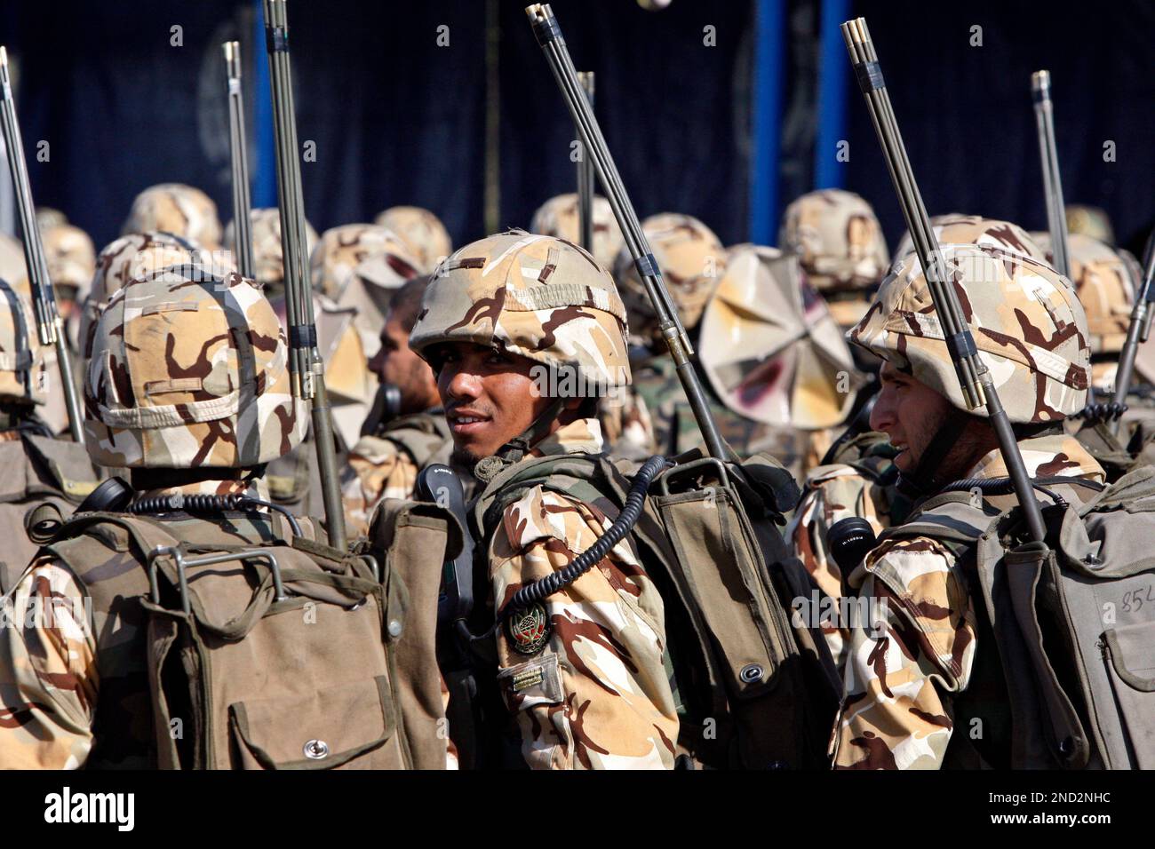 Iranian army troops attend a parade, marking the 30th anniversary of ...