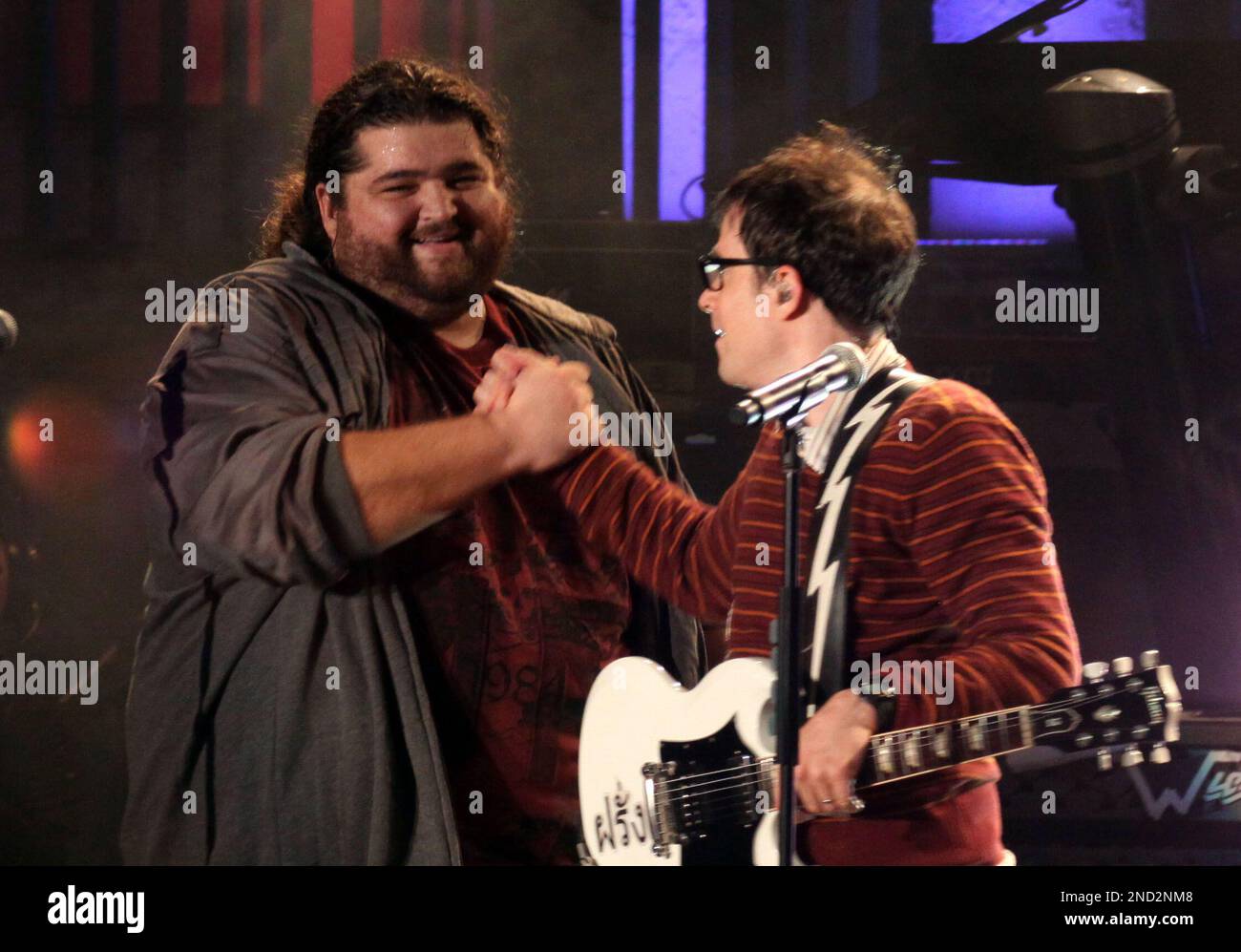 Jorge Garcia, left, and Rivers Cuomo of the band Weezer onstage at the ...