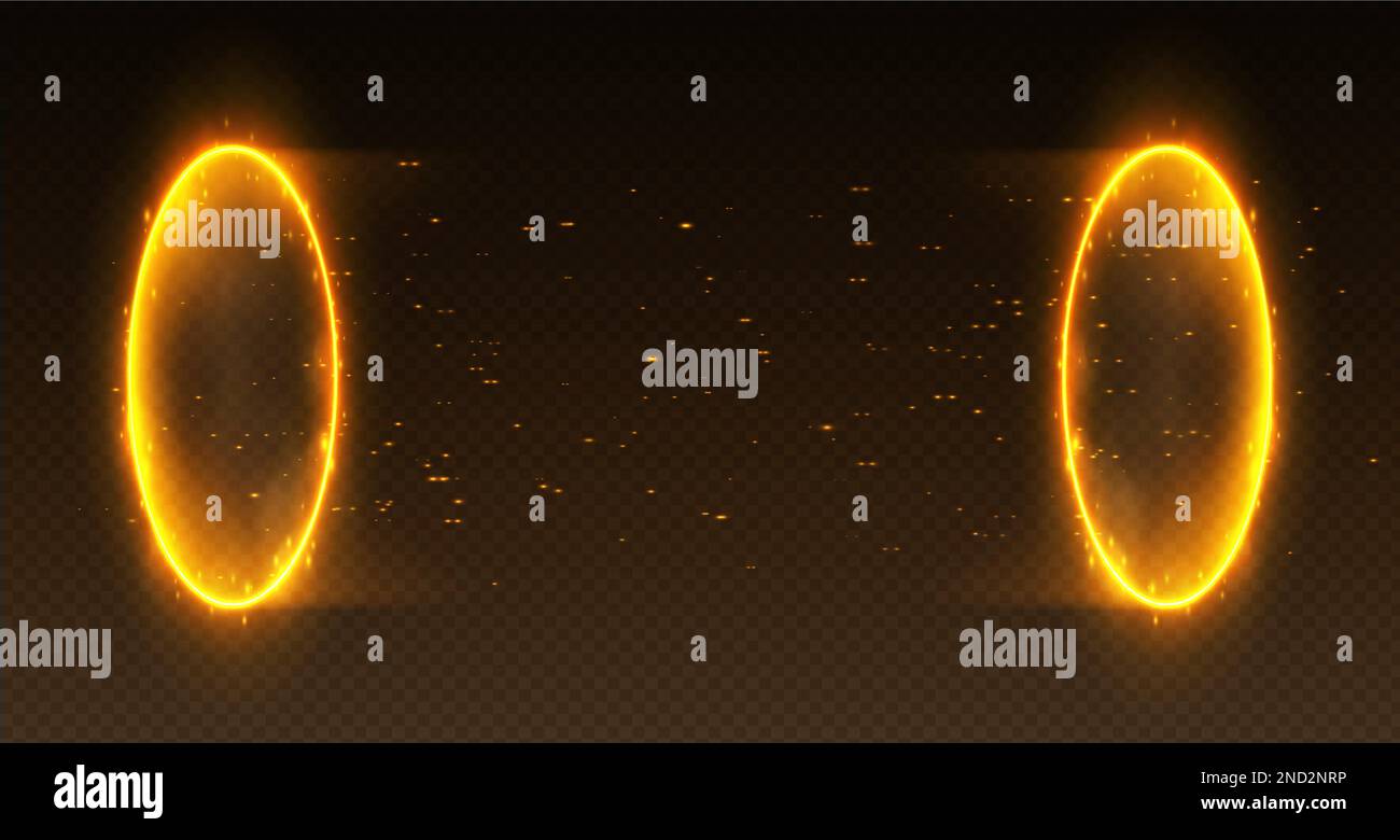 Magic fire portal, realistic teleport tunnel with smoke and sparkles ...